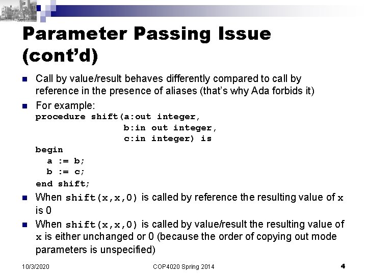 Cop 4020 Programming Languages Subroutines And Parameter Passing 7228