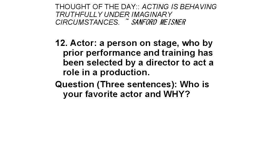 DRAMA WARM UPS ODD YEARS VOCABULARY DIRECTIONS For