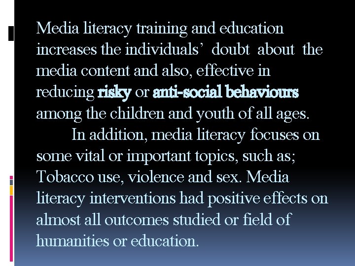 EDT 220 MEDIA LITERACY PRESENTATION OUTLINE 1 BRIEF