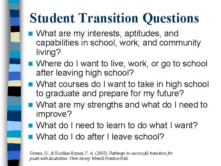Transition Big Ideas and Seven Transition Education Steps
