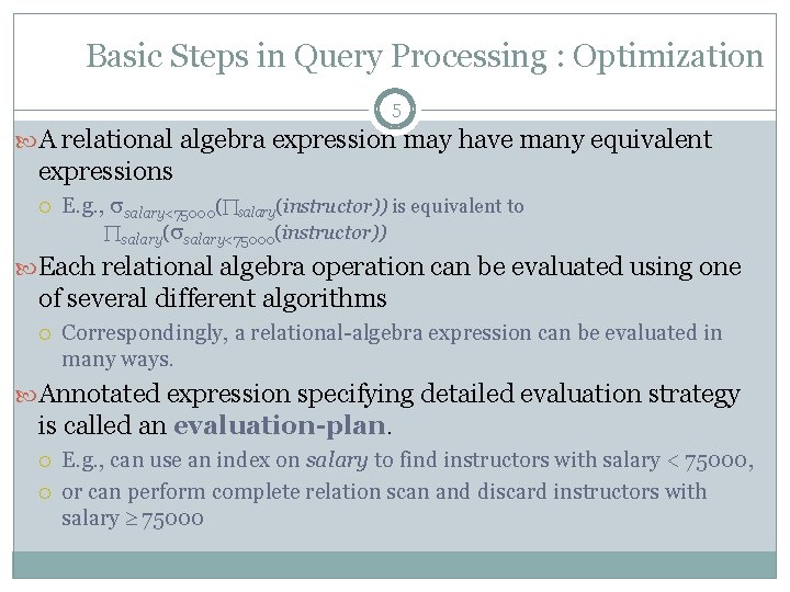 Database Management System Query Processing Chapter 13 Query