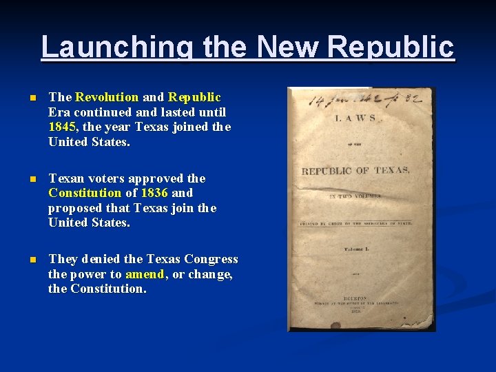 Organizing the New Government The Republic of Texas