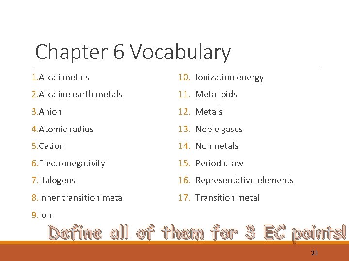 Chapter 6 THE PERIODIC TABLE 1 Introduction Activity