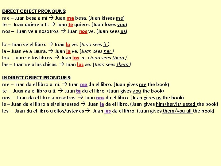 LOS OBJETOS DIRECTOS E INDIRECTOS DIRECT OBJECT PRONOUNS