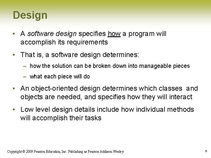 Chapter 6 ObjectOriented Design Java Software Solutions Foundations Chapter 6 ObjectOriented Design Java Software Solutions Foundations