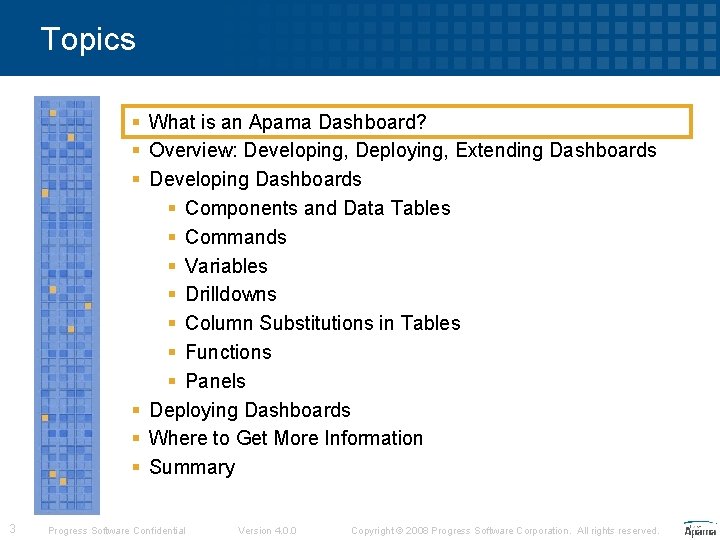 Progress Apama 4 0 Training Creating Dashboards for
