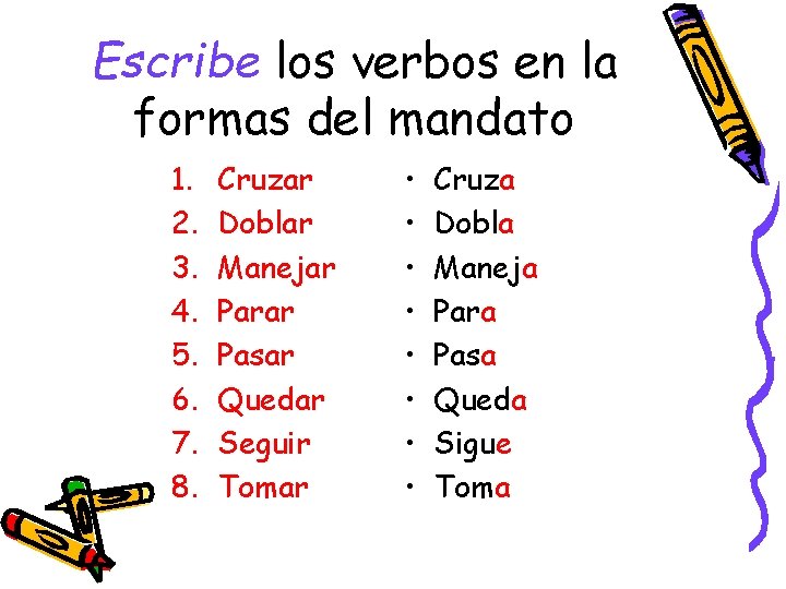 Los mandatos Los mandatos Saca papel Escribe tu