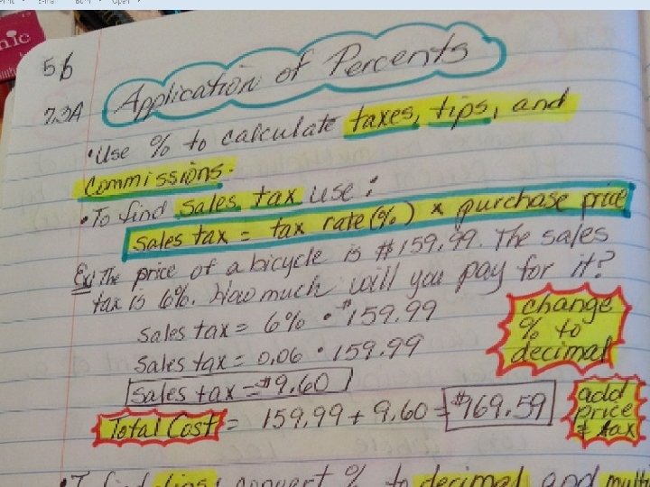 Applications of Percents Warm Up Estimate Possible answers