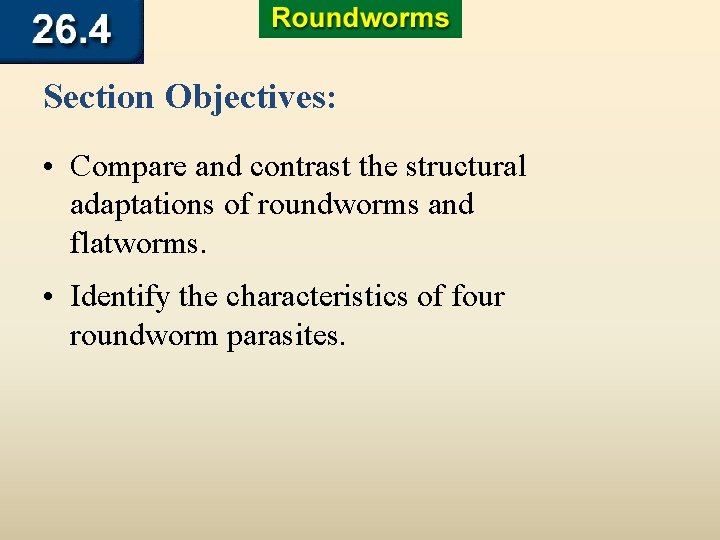 Roundworms Bonneville High School Invertebrate Zoology Section Objectives