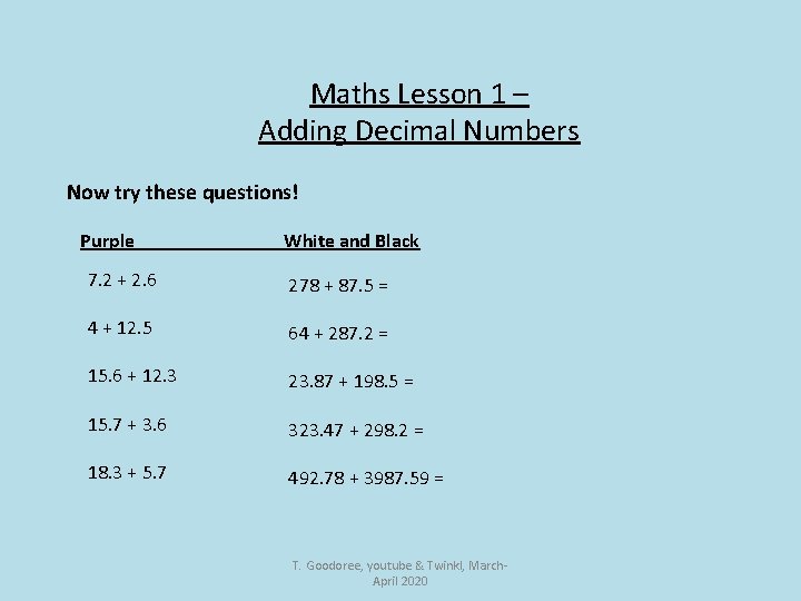 Maths Lesson 1 Adding Decimal Numbers Mental Maths
