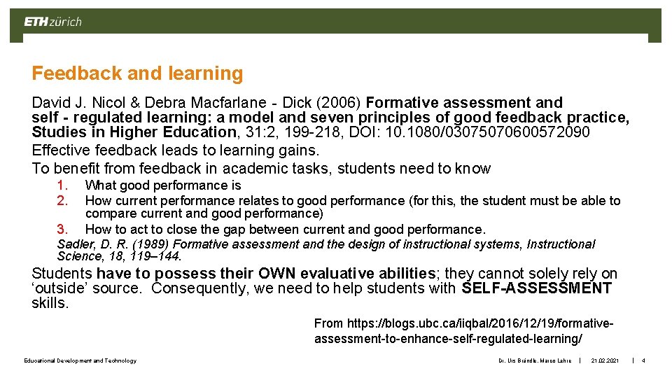 Refresh Teaching Improving student learning with individual feedback