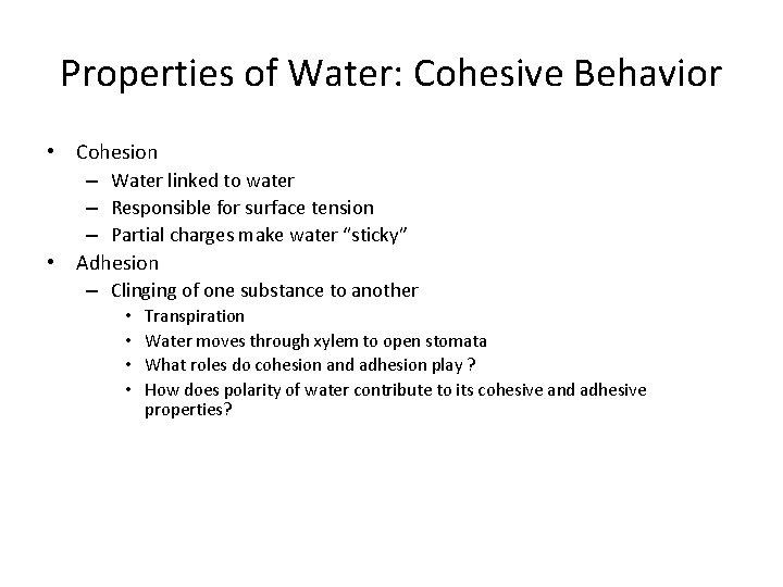 Chapter 3 Water and Life WATER Objectives Importance