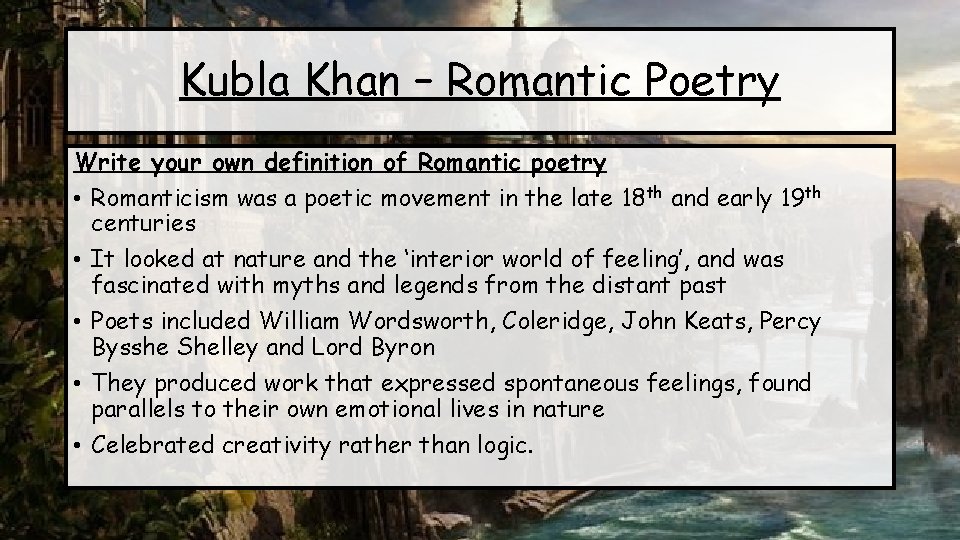 Kubla Khan Samuel Taylor Coleridge 1816 Tuesday 15