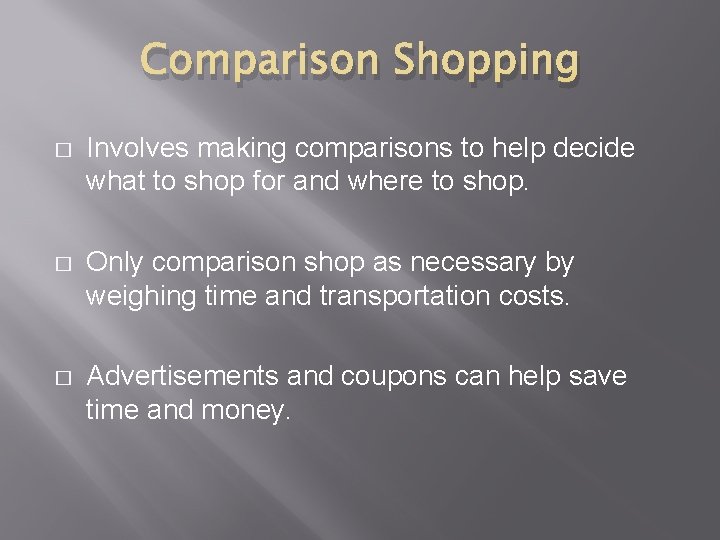 CHAPTER 5 Buying the Necessities CHAPTER 5 SECTION