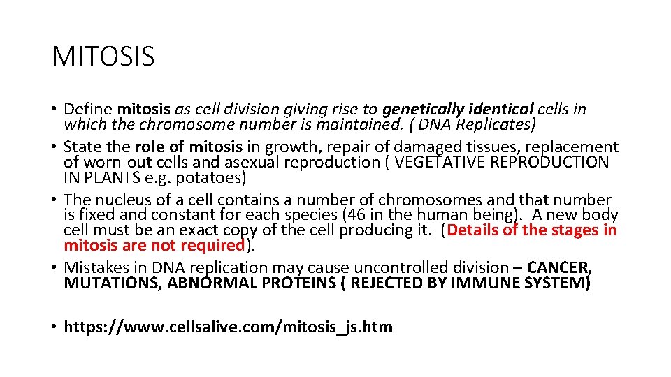 GROWTH AND REPRODUCTION BASIC KNOWLEDGE REQUIRED CHROMOSOME Rod
