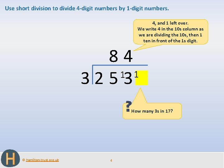 Use short division to divide 4 digit numbers