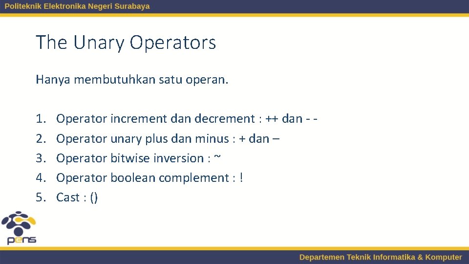 Pemrograman Berbasis Obyek Operator dan Assignment 1 Konten