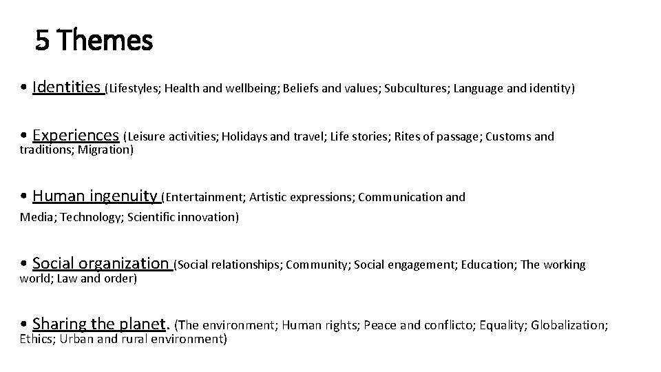 IB ENGLISH B GUIDE 2020 5 Themes Identities