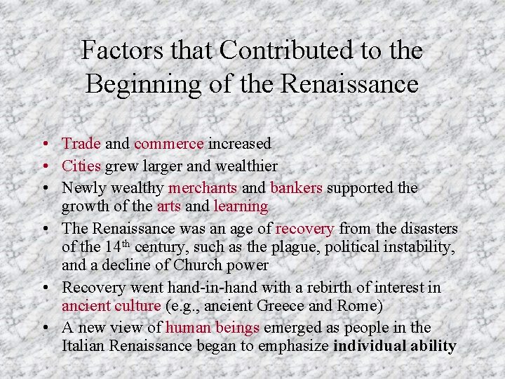 The Renaissance Factors that Contributed to the Beginning