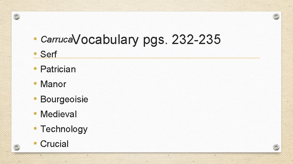 Peasants Trade Cities Block 1 Carruca Vocabulary pgs