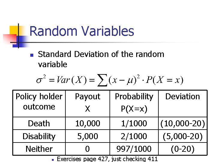 Chapter 16 Random Variables n Random Variable n
