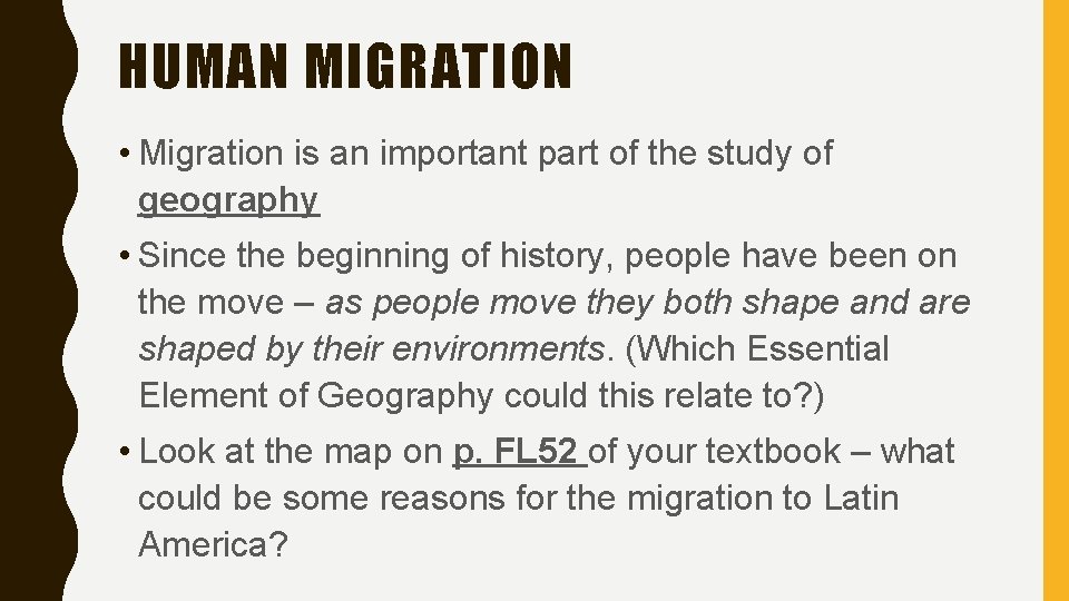 HUMAN MIGRATION AND TIMELINES WORLD HISTORY BELL RINGER