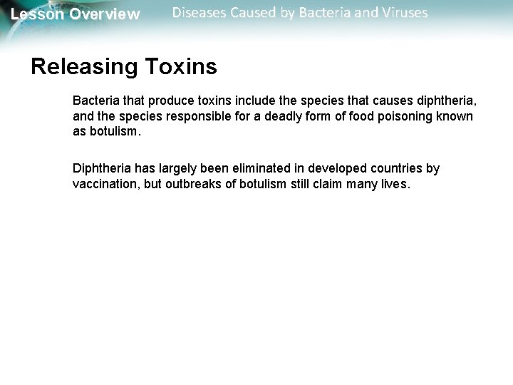 Lesson Overview Diseases Caused by Bacteria and Viruses