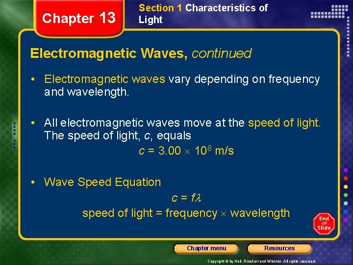 Chapter 13 Section 1 Characteristics of Light Objectives
