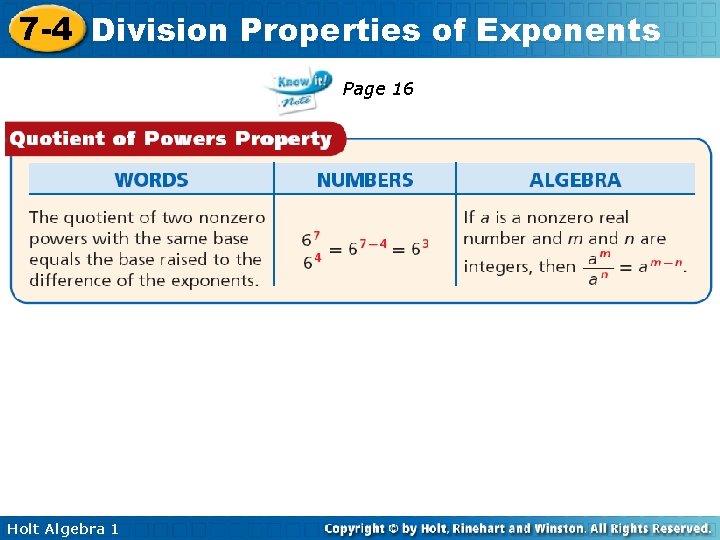 7 4 Division Properties of Exponents Lesson Objective
