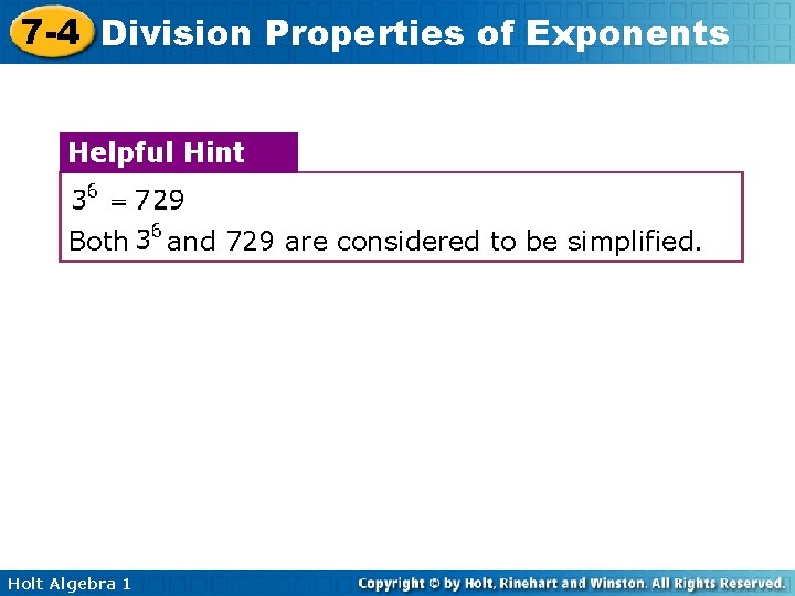 7 4 Division Properties of Exponents Lesson Objective