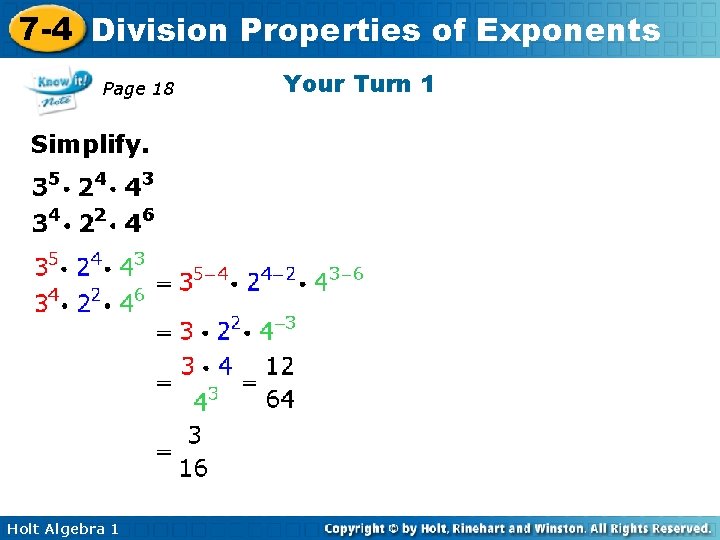 7 4 Division Properties of Exponents Lesson Objective