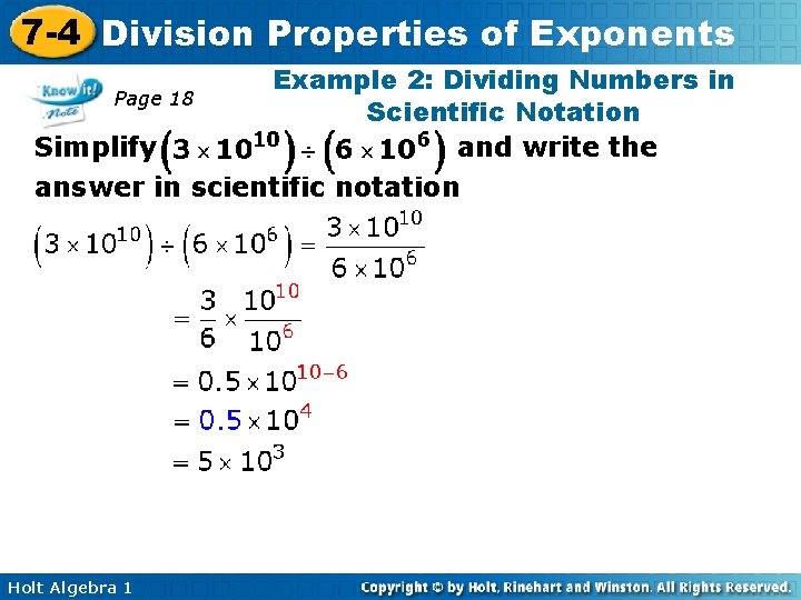 7 4 Division Properties of Exponents Lesson Objective