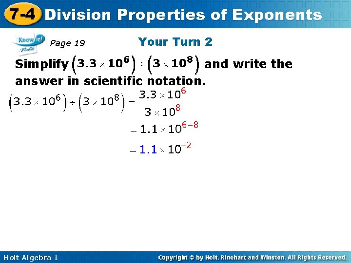 7 4 Division Properties of Exponents Lesson Objective