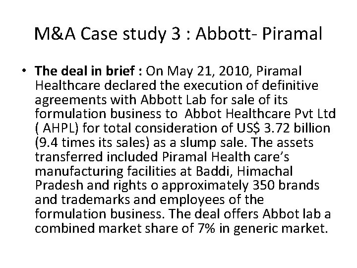 MA Case Study 3 ABBOTT PIRAMAL Case study