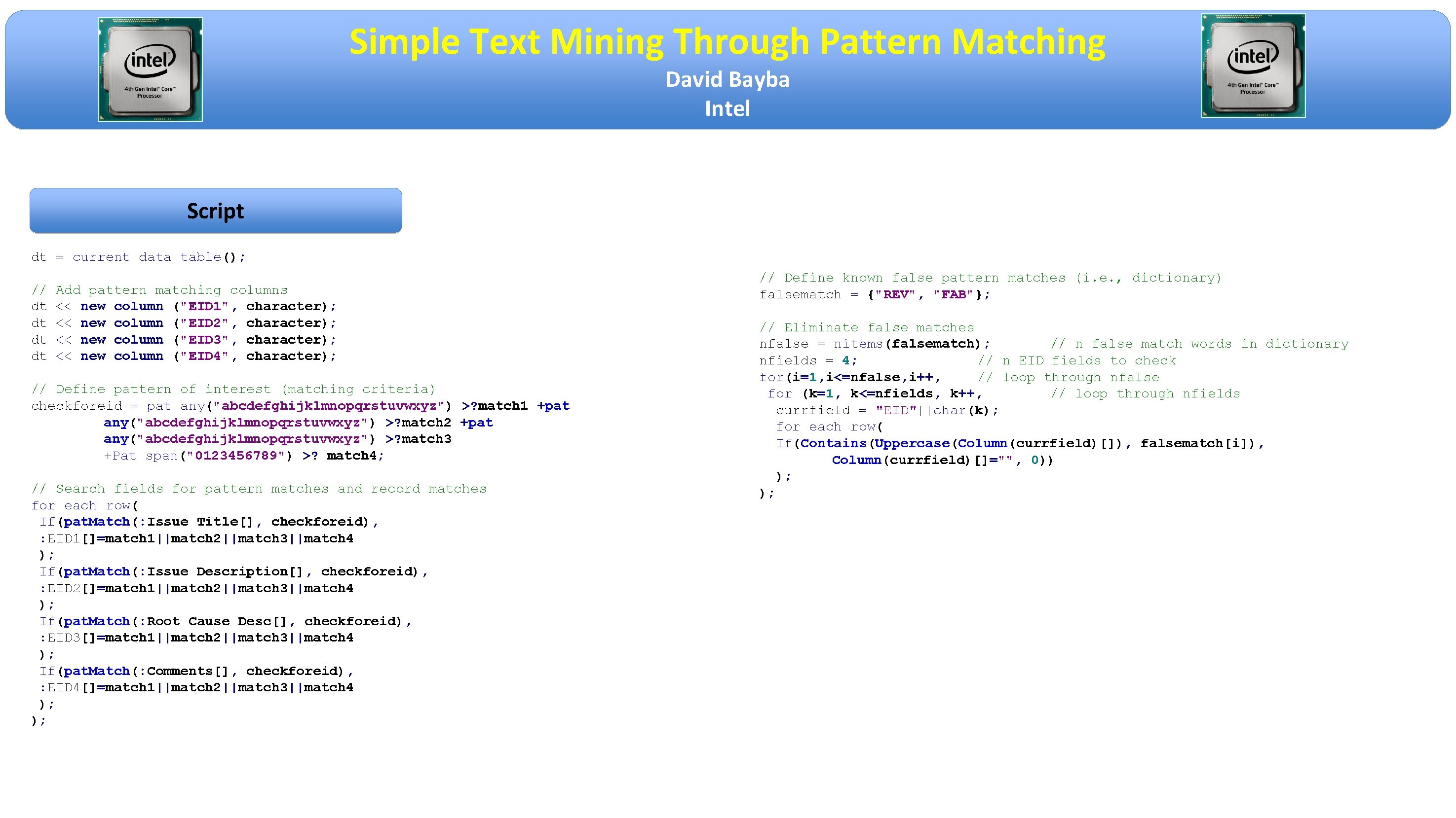 Simple Text Mining Through Pattern Matching David Bayba