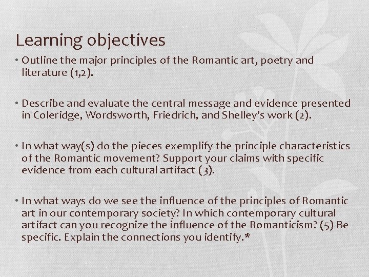 ROMANTICISM Romantic poetry art and literature Learning objectives