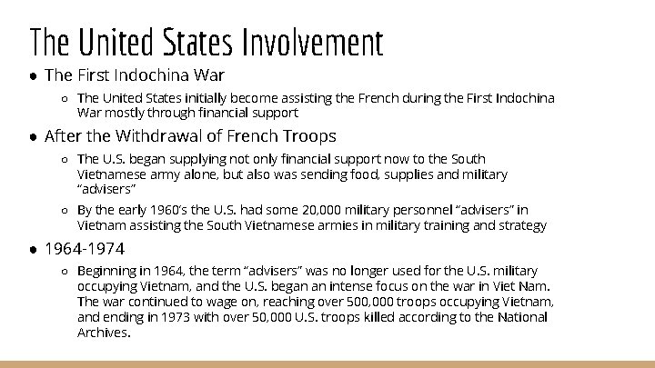 The U S In Vietnam By Olivia Sasser