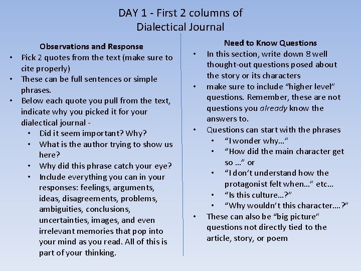 Dialectical Journal Instructions Step 1 Find two blank