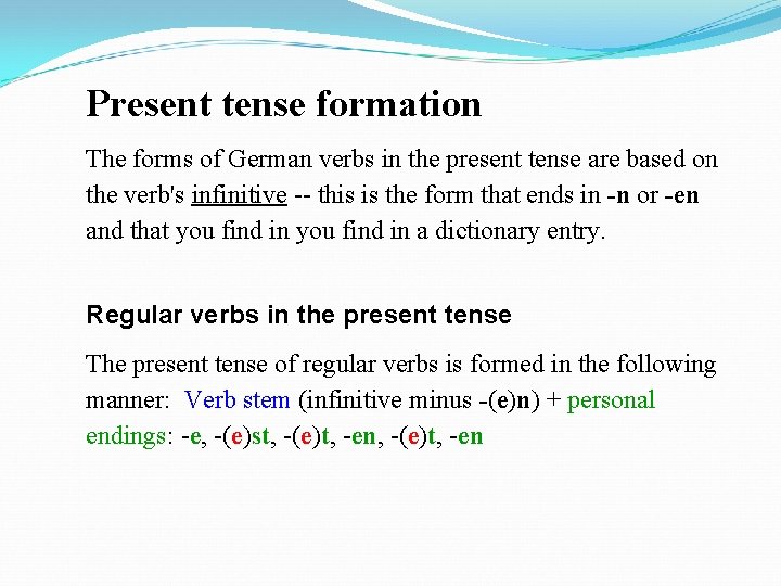 German Verbs The present tense an overview Adapted