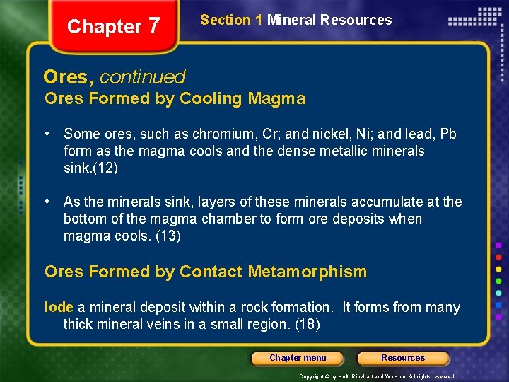 Chapter 7 Resources and Energy Table of Contents