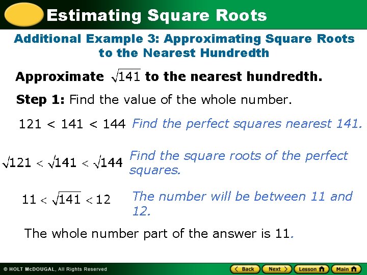 Estimating Square Roots Warm Up Problem of the