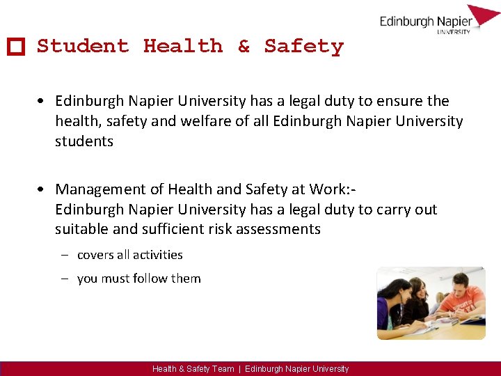 Student Health Safety Edinburgh Napier University Health Safety