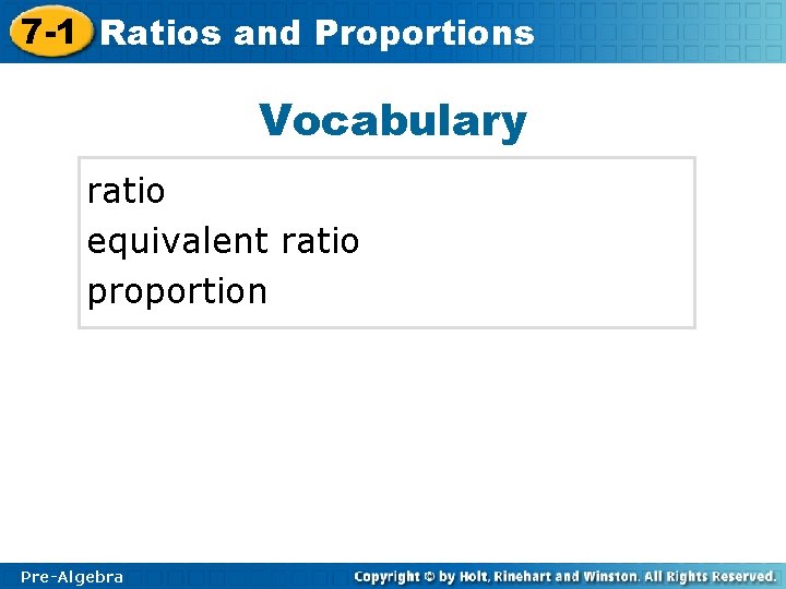 7 1 Ratios and Proportions PreAlgebra Homework Page