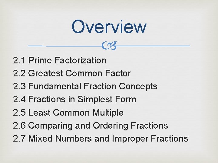 Number Relationships Fractions Chapter 2 prime Words To
