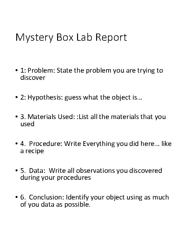 Mystery Box Paper Work Mystery Box Lab Report