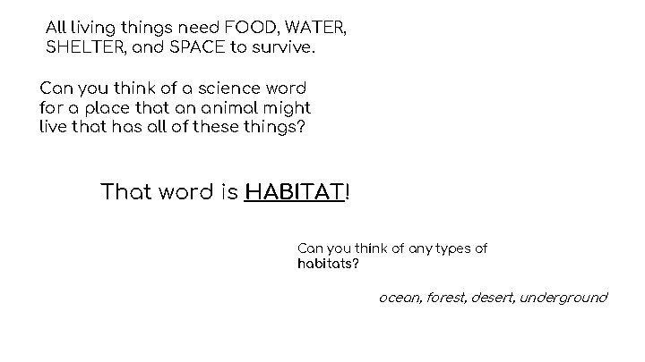 Animals in their habitats Today we are going