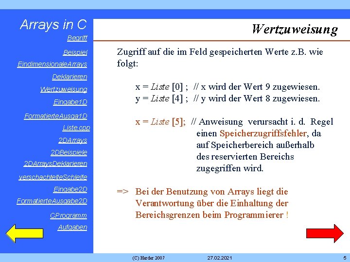 Arrays in C Begriff Beispiel Eindimensionale Arrays Deklarieren