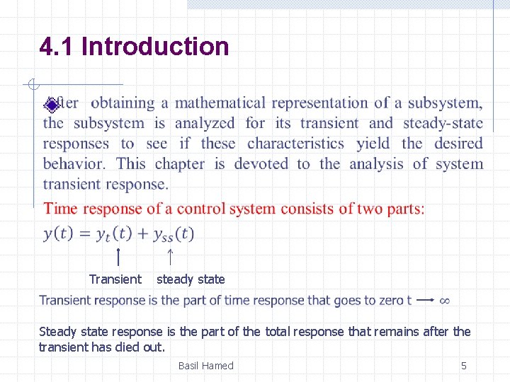 Control Systems Lect 4 Time Response Basil Hamed