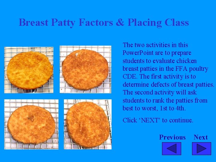 Poultry Judging Breast Patty Factors Placing Class CDE