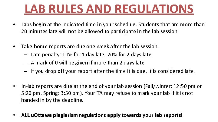General information and lab rules 1 st year